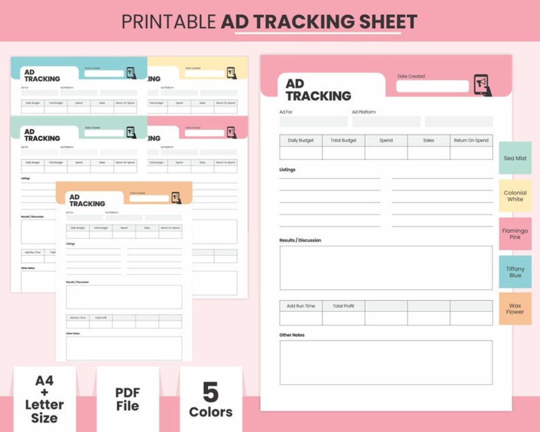 Printable Ad Tracking Sheet Social Media Advertisement Tracker Daily ...