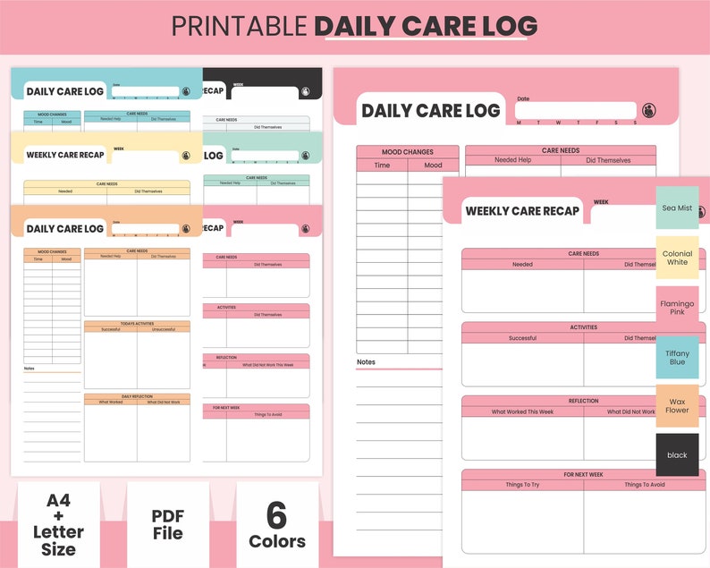 Printable Daily Health Care Log, Day Work Management Planner, Daily ...