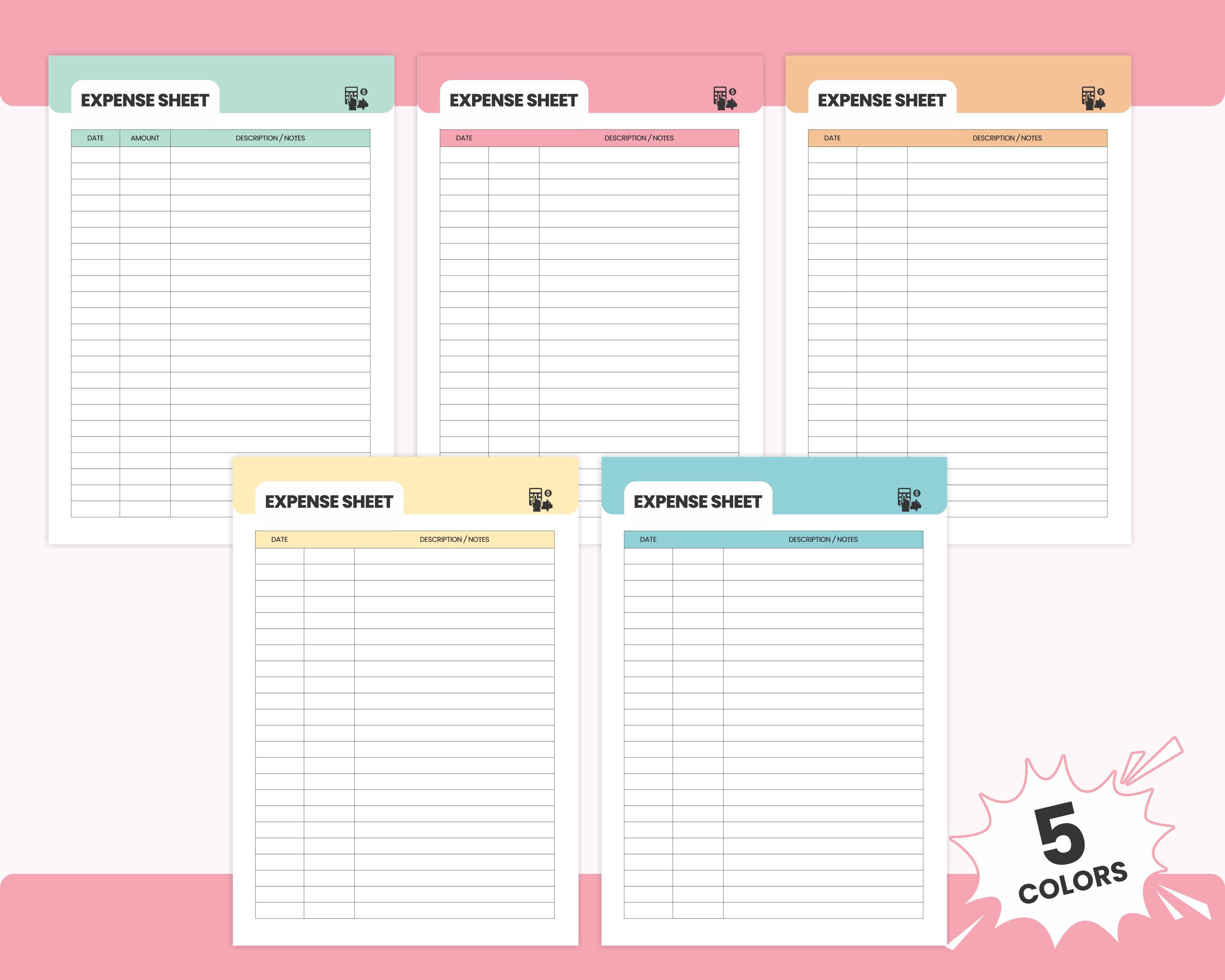 Printable Expense Tracking Sheet, Digital Print at Home Personal ...