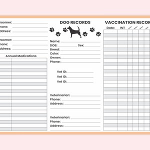 Printable Daily Dog Records Book, Digital Dog Information Tracking ...