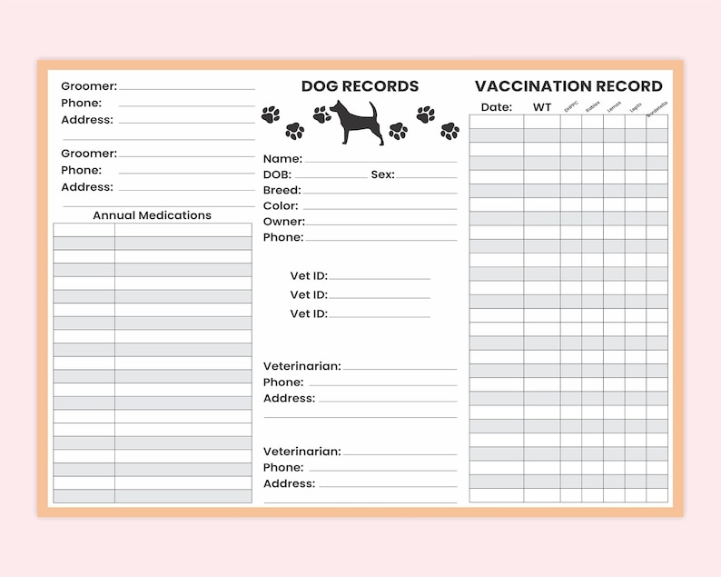 Printable Daily Dog Records Book Digital Dog Information - Etsy UK