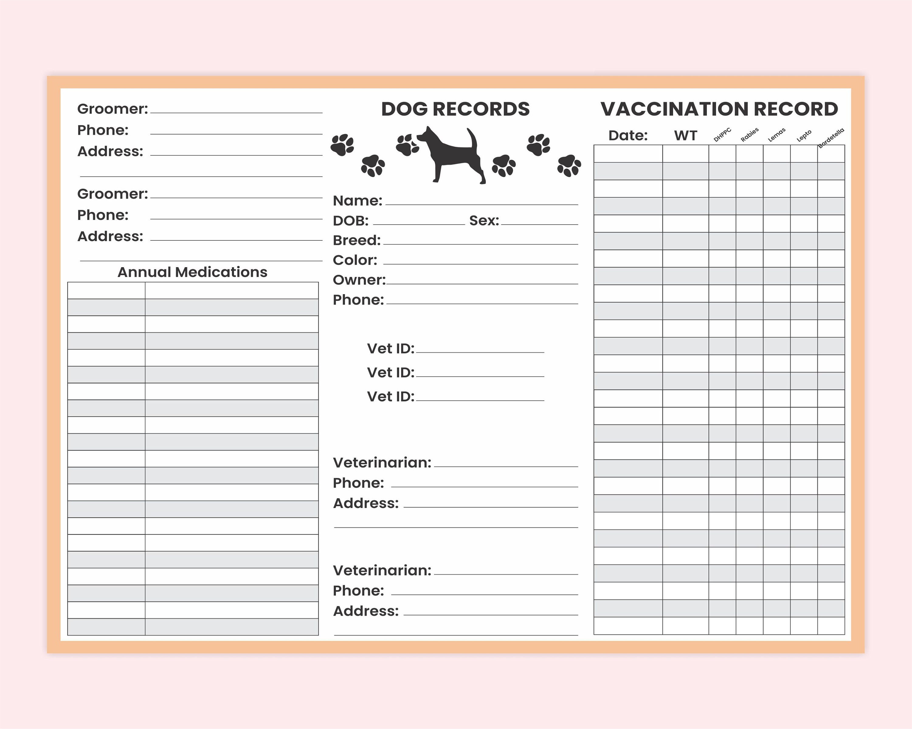 Printable Daily Dog Records Book, Digital Dog Information Tracking ...