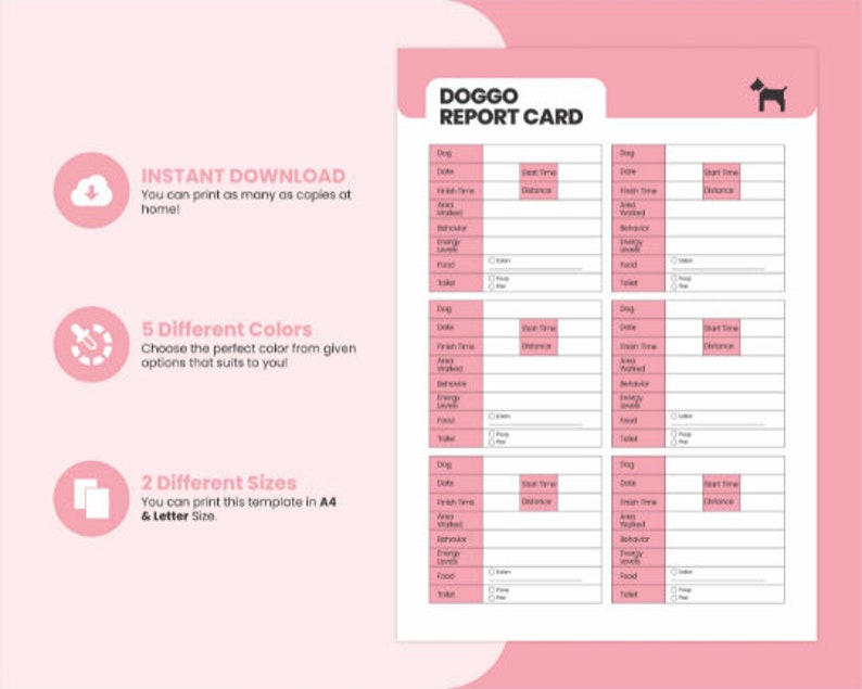 Printable Dog Report Card PDF Template Daily Doggie Daycare Report Log ...