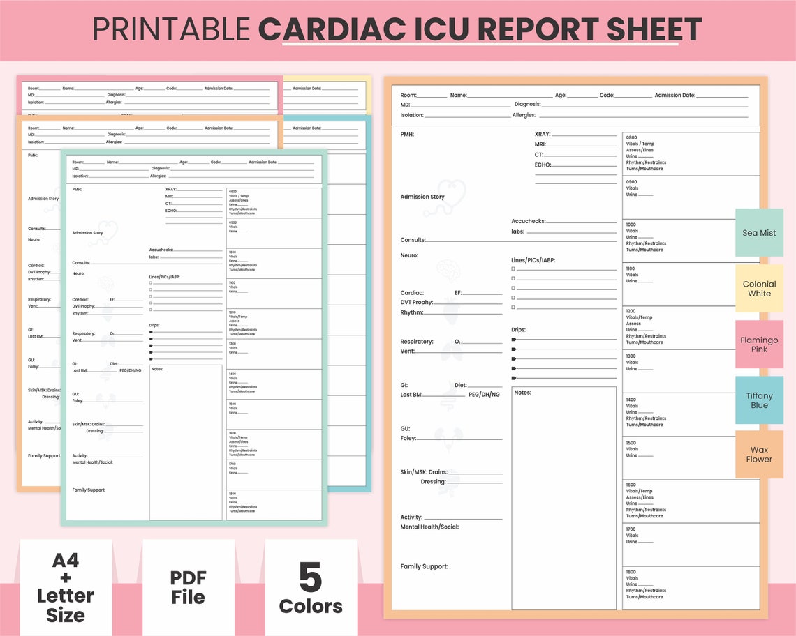 Printable Cardiac Nurse Report Sheet, ICU Nursing Patient Report ...