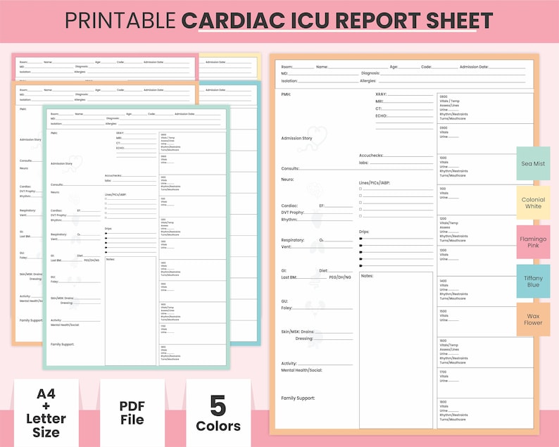 Printable Cardiac Nurse Report Sheet, ICU Nursing Patient Report ...