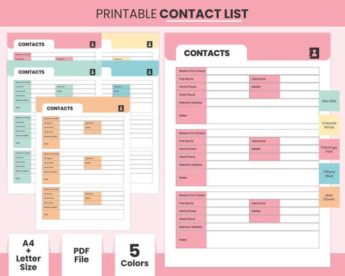 Plantilla de lista de contactos imprimible Libreta de direcciones PDF ...