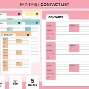 Printable Contact List Template PDF Address Book A4 and Letter Size ...