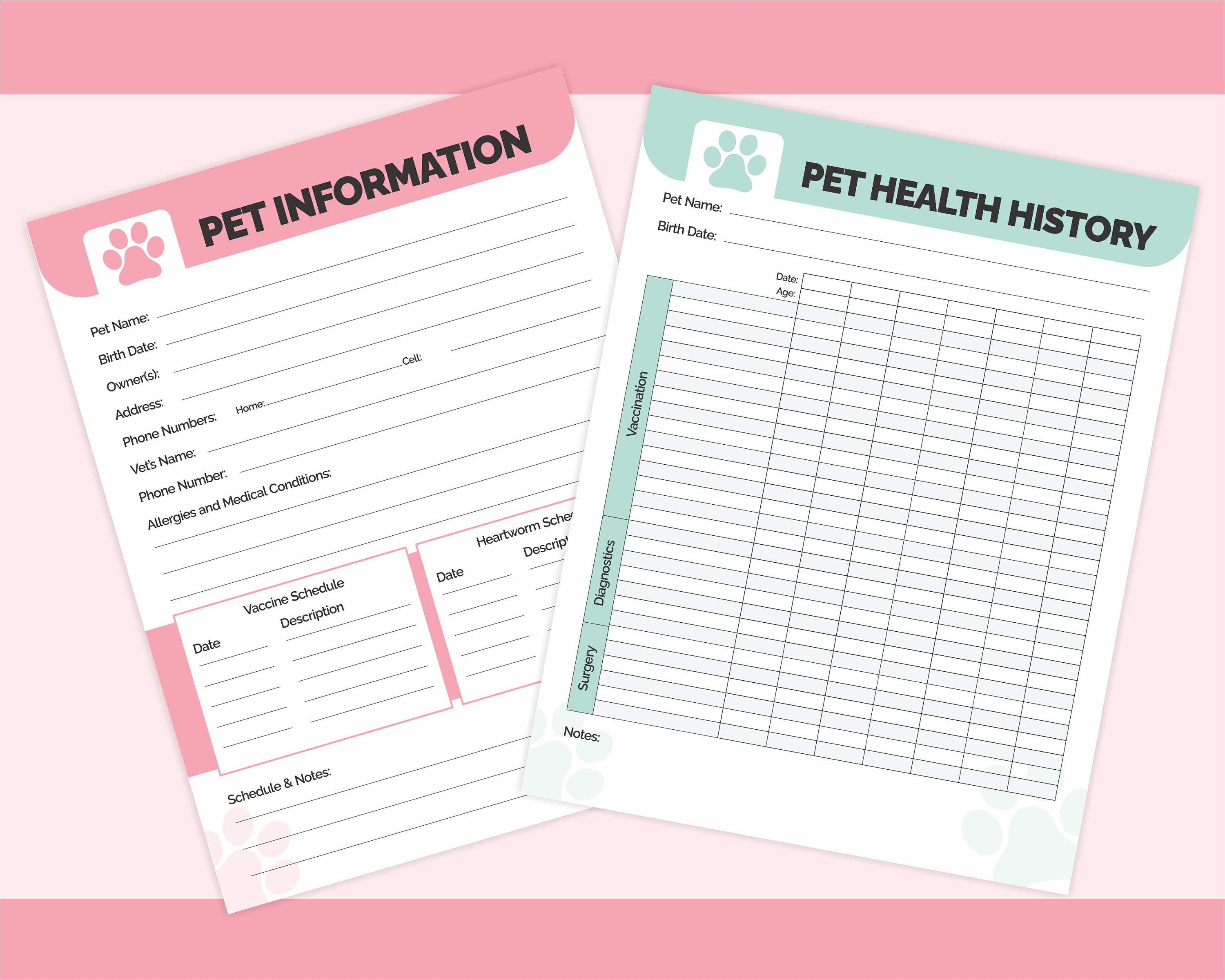 Printable Pet Sitter Notes for Pet Business Digital Animal Health ...