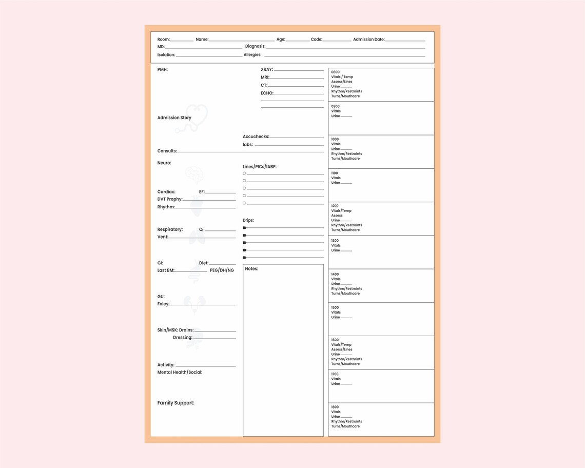 Printable Cardiac Nurse Report Sheet, ICU Nursing Patient Report ...