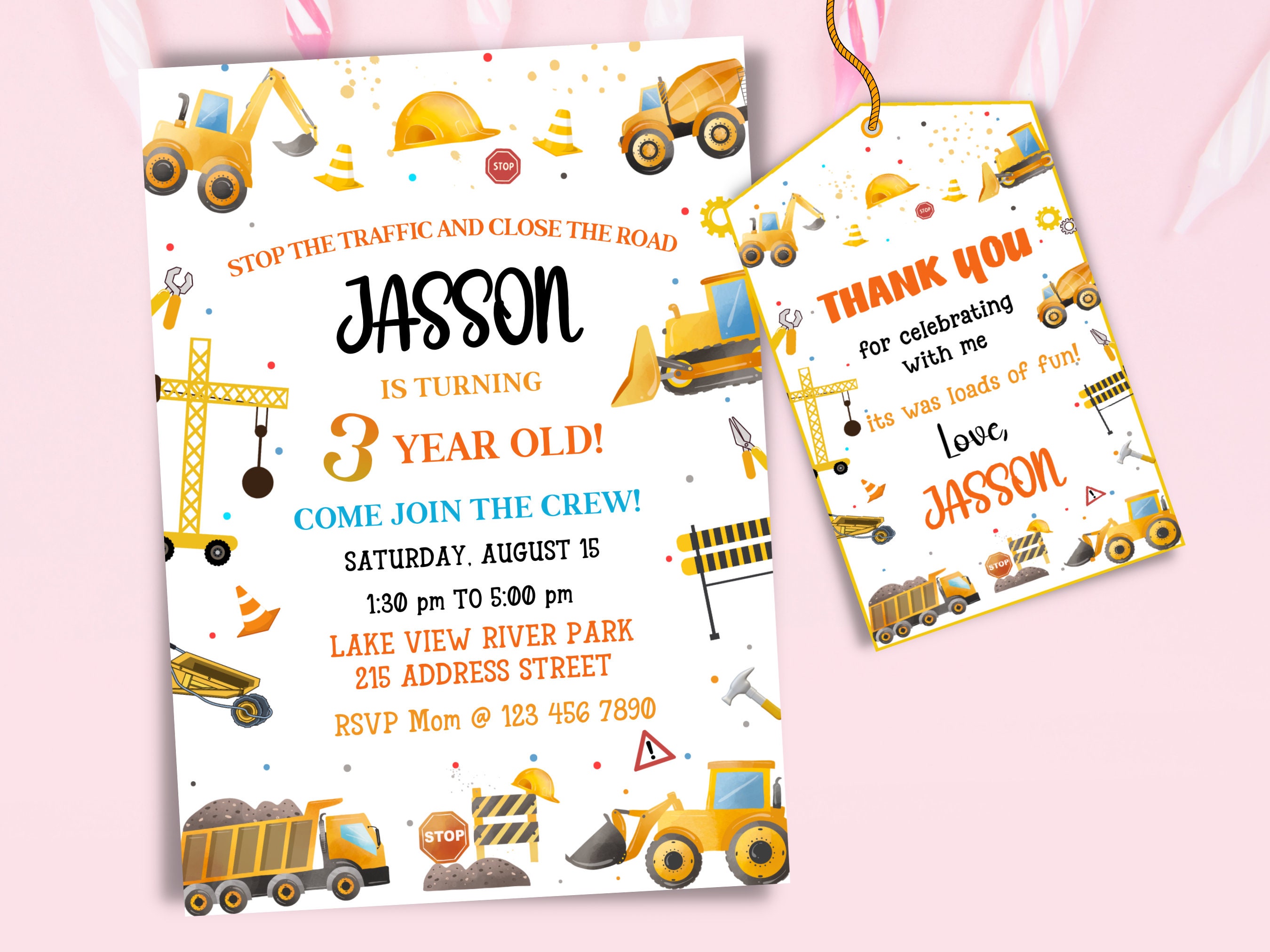 Construction Birthday Party Invitation Template, Construction Birthday ...