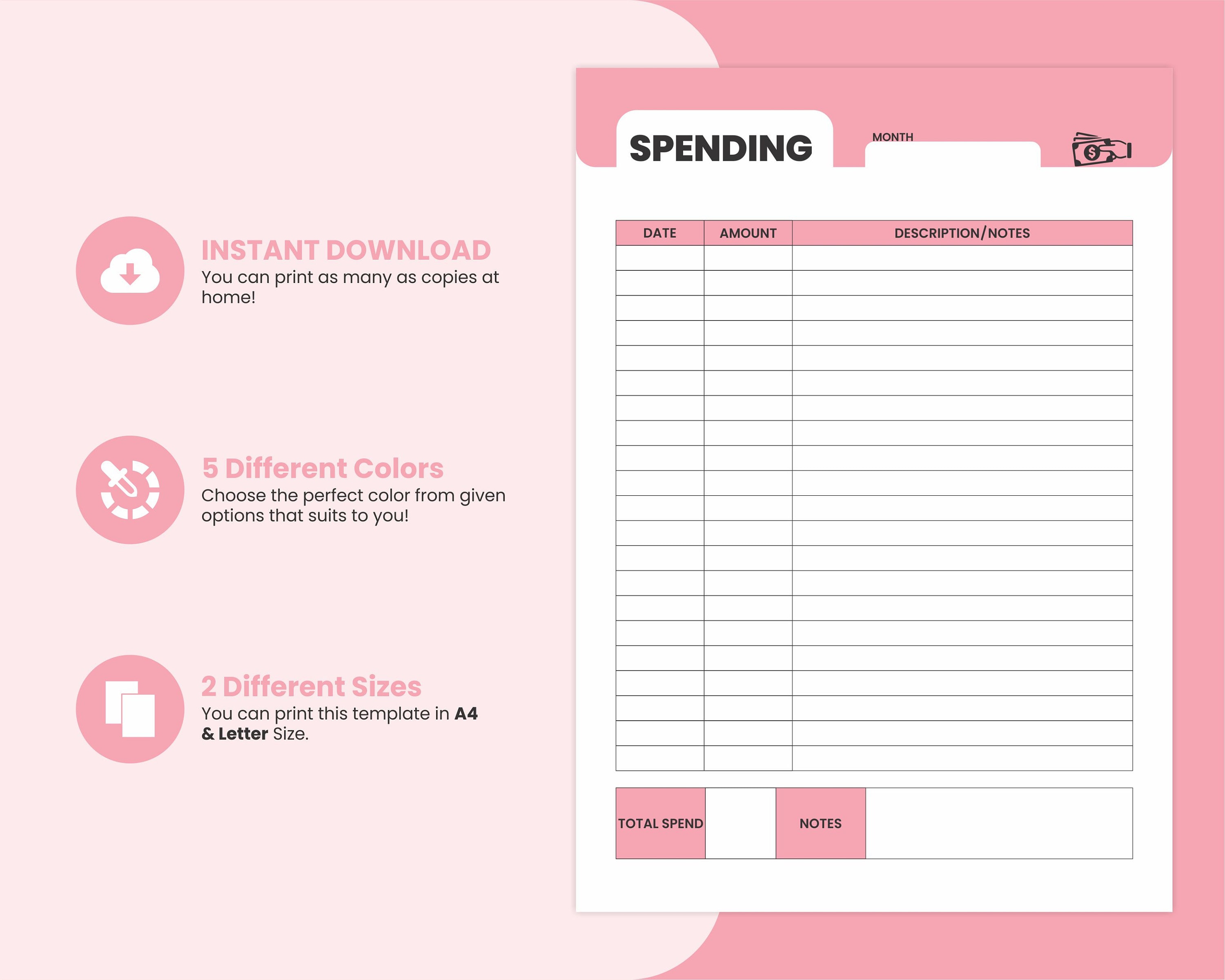 Printable Spending Sheet, Purchase Log, Daily Spending Sheet, Money ...