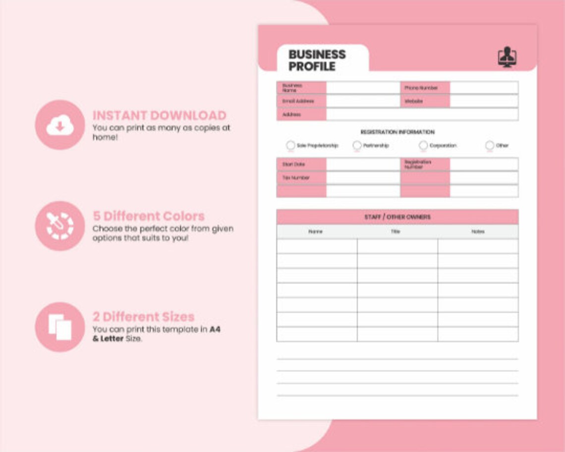 Printable Business Profile Sheet Digital Small Business Registration ...