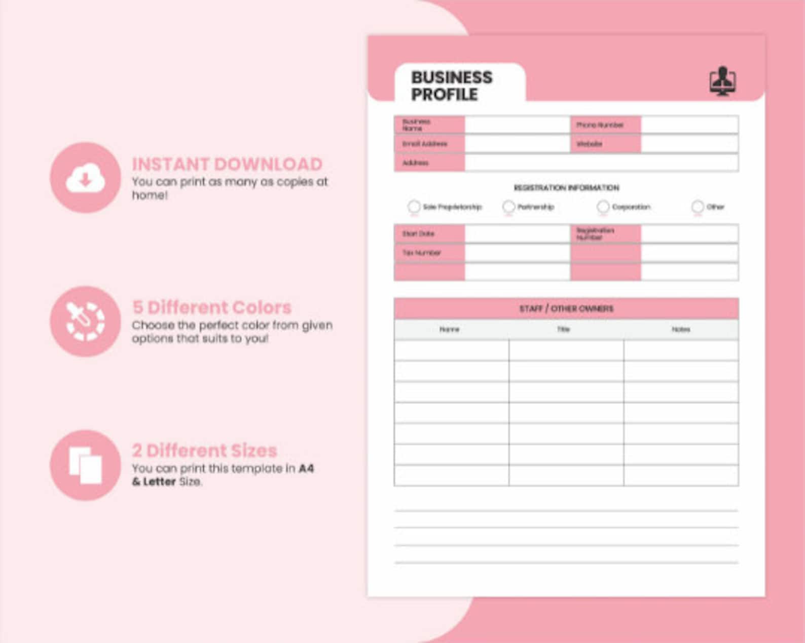 Printable Business Profile Sheet Digital Small Business Registration ...