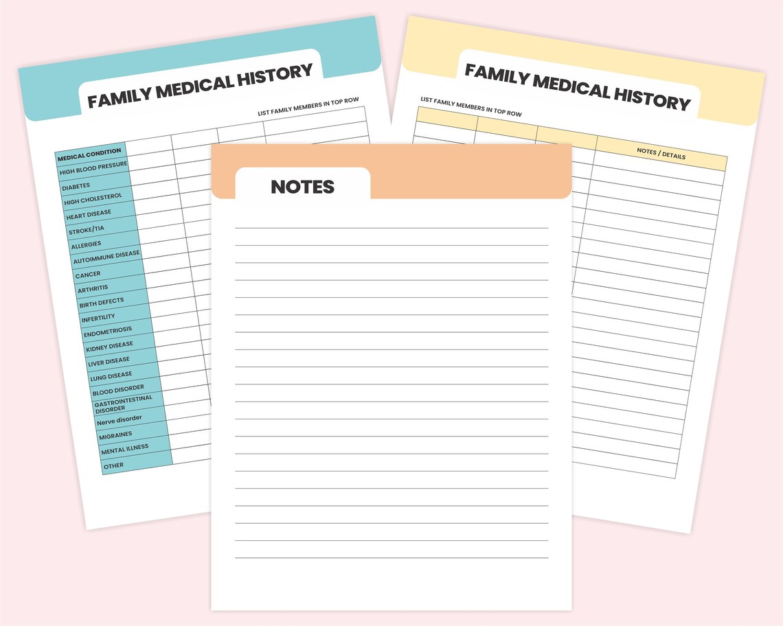 Printable Family Medical History Tracking Sheet, Home Medical Binder ...