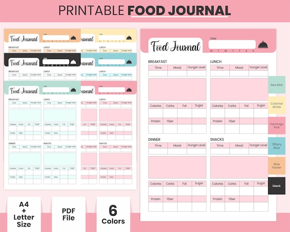 Printable Daily Food Journal Colorful Meal Planner PDF | Etsy