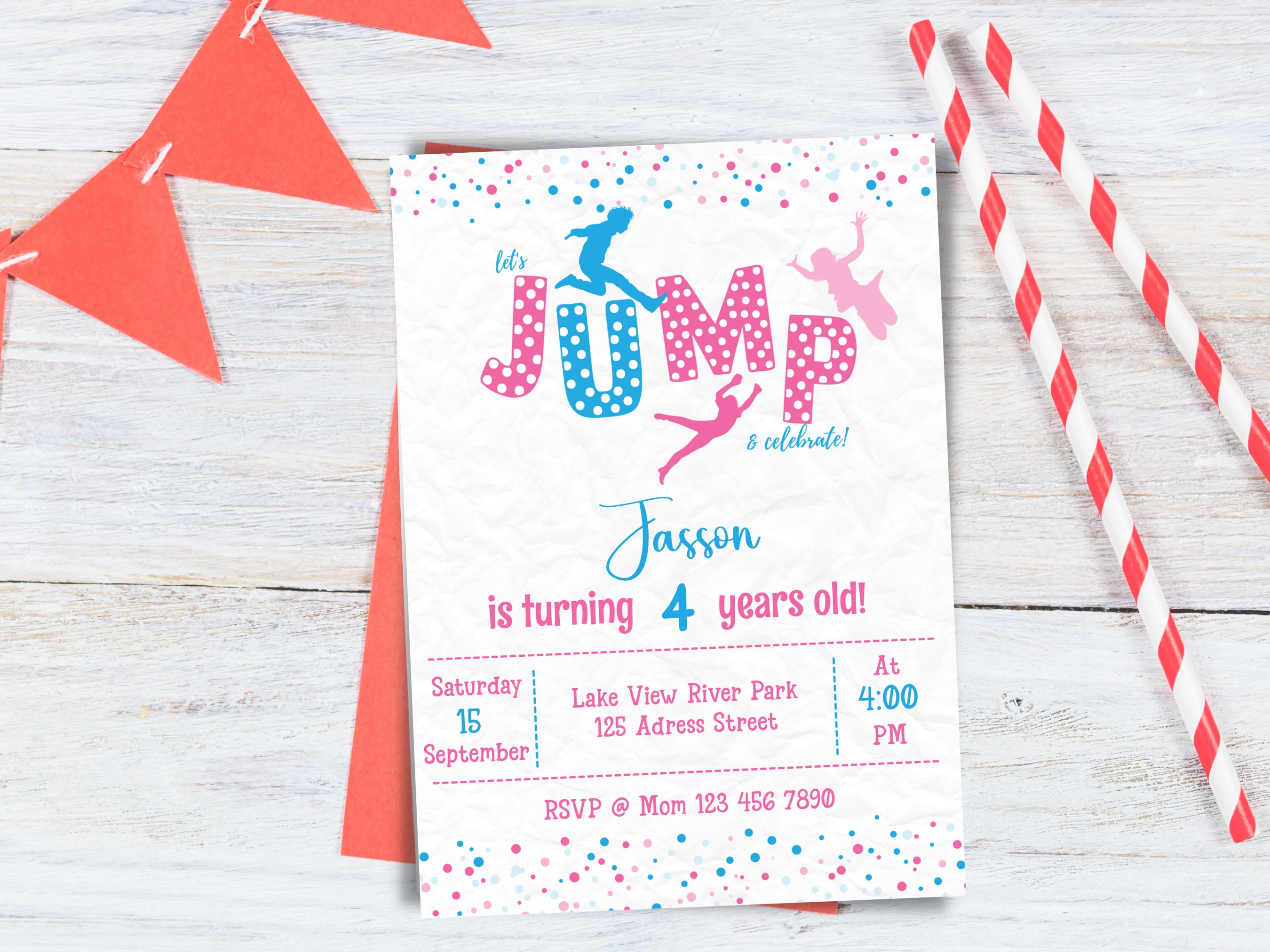 Trampoline Park Birthday Invitation, Trampoline Party, Jump Birthday ...