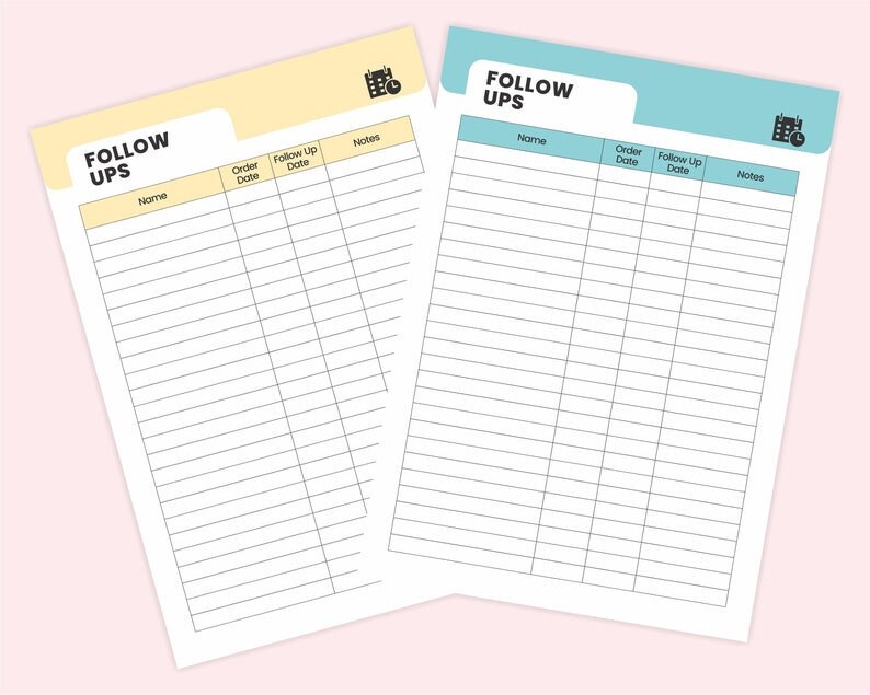 Printable Business Follow Ups Digital Sheet Template Small Business ...