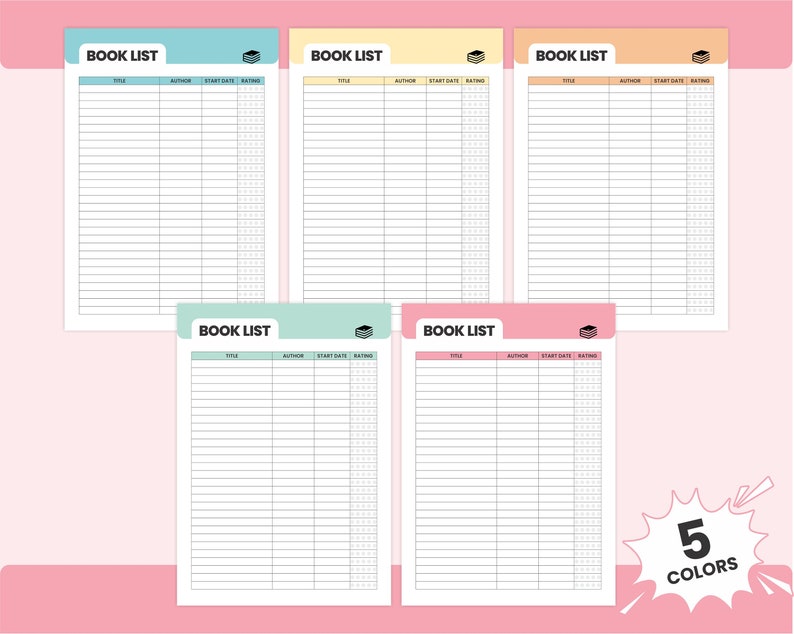 Printable Book Reading List Digital Daily Books to Read Tracker ...