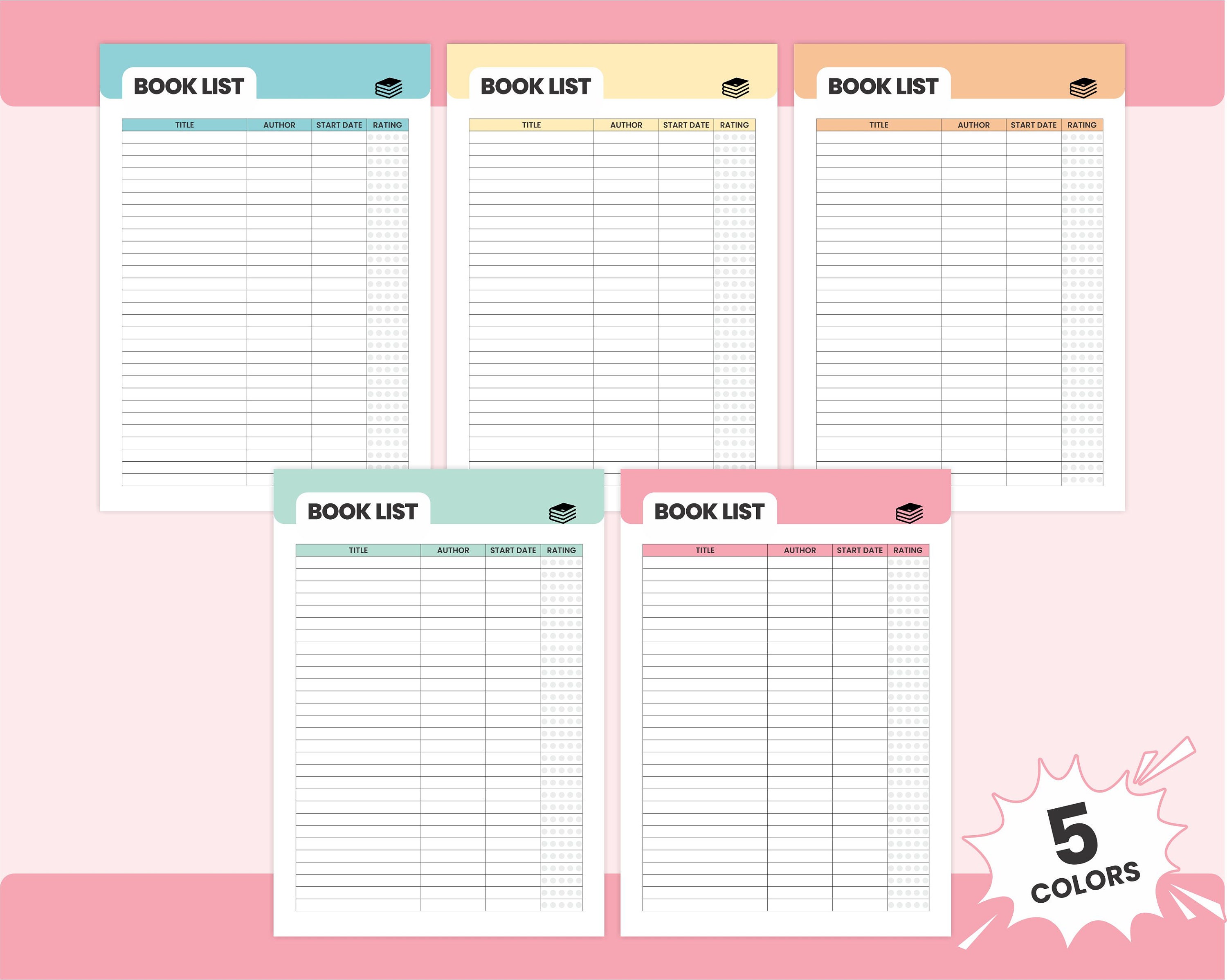 Printable Book Reading List Digital Daily Books to Read Tracker ...