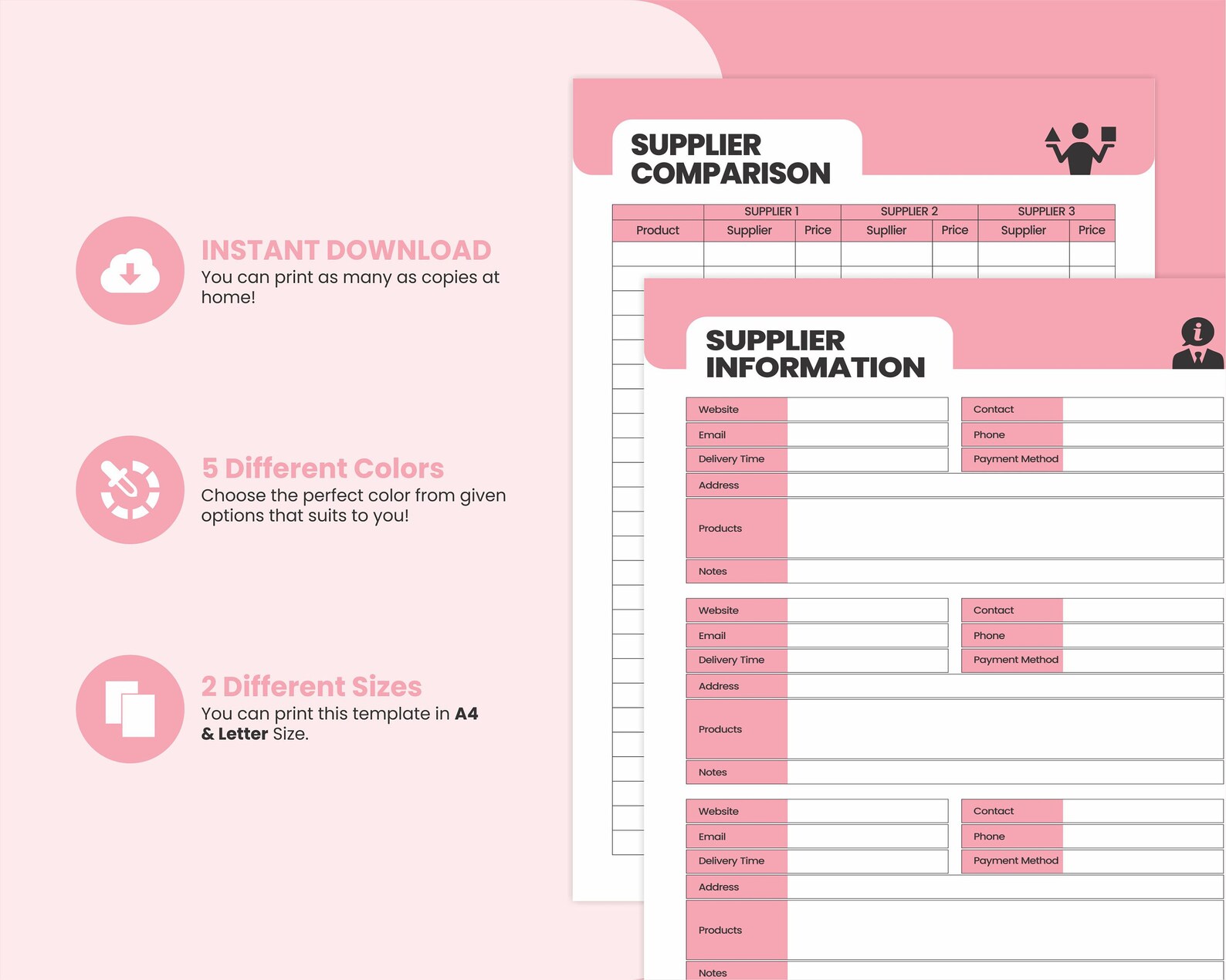 Printable Supplier Information Tracking Sheet, Digital Small Business ...