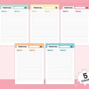 Printable Business Team Call Sheets Digital Zoom & Google Meeting Call ...
