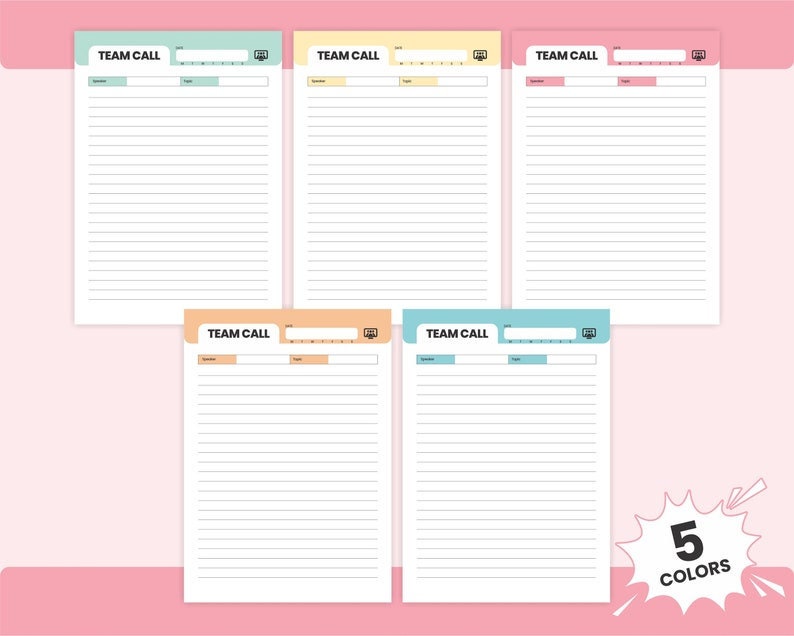 Printable Business Team Call Sheets Digital Zoom & Google Meeting Call ...