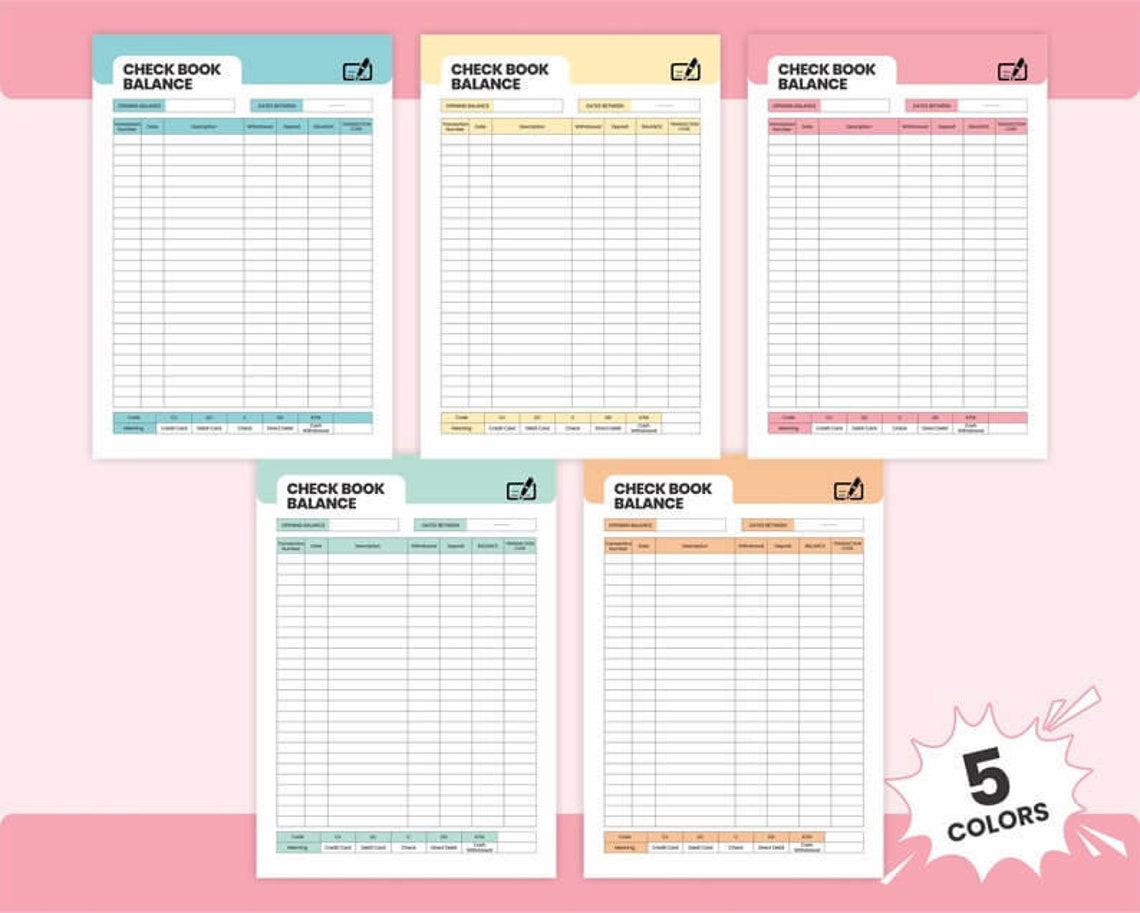 Printable Daily Check Book Balance Sheet Income & Expense Log Page A4 ...
