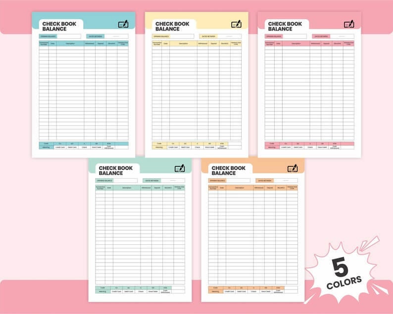Printable Daily Check Book Balance Sheet Income & Expense Log Page A4 ...