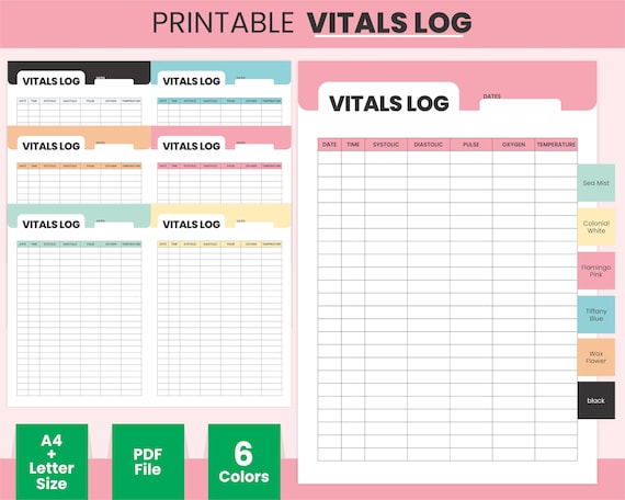 Printable Daily Vitals Tracker Health Monitoring Planner - Etsy