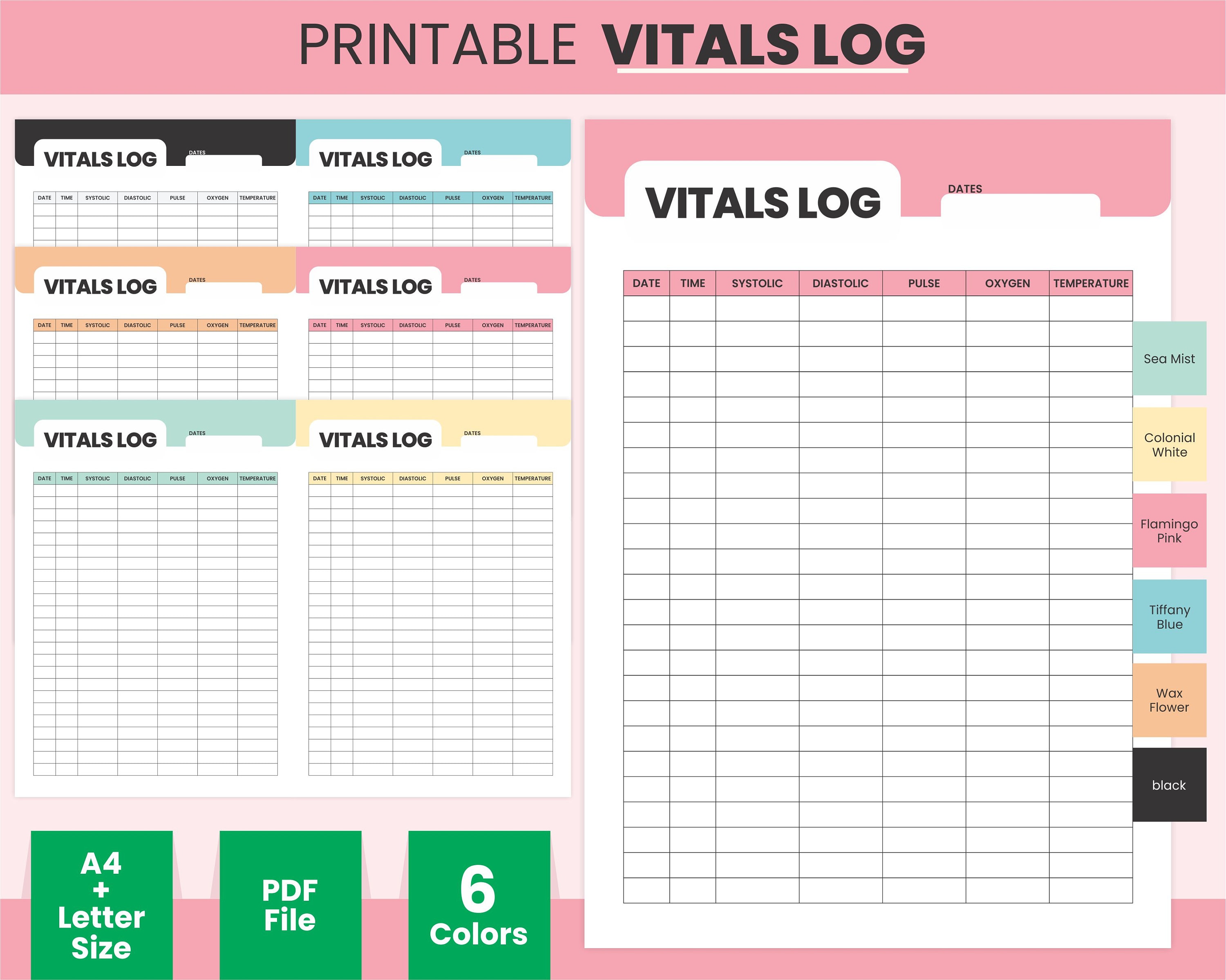 Printable Daily Vitals Tracker, Health Monitoring Planner, Blood ...