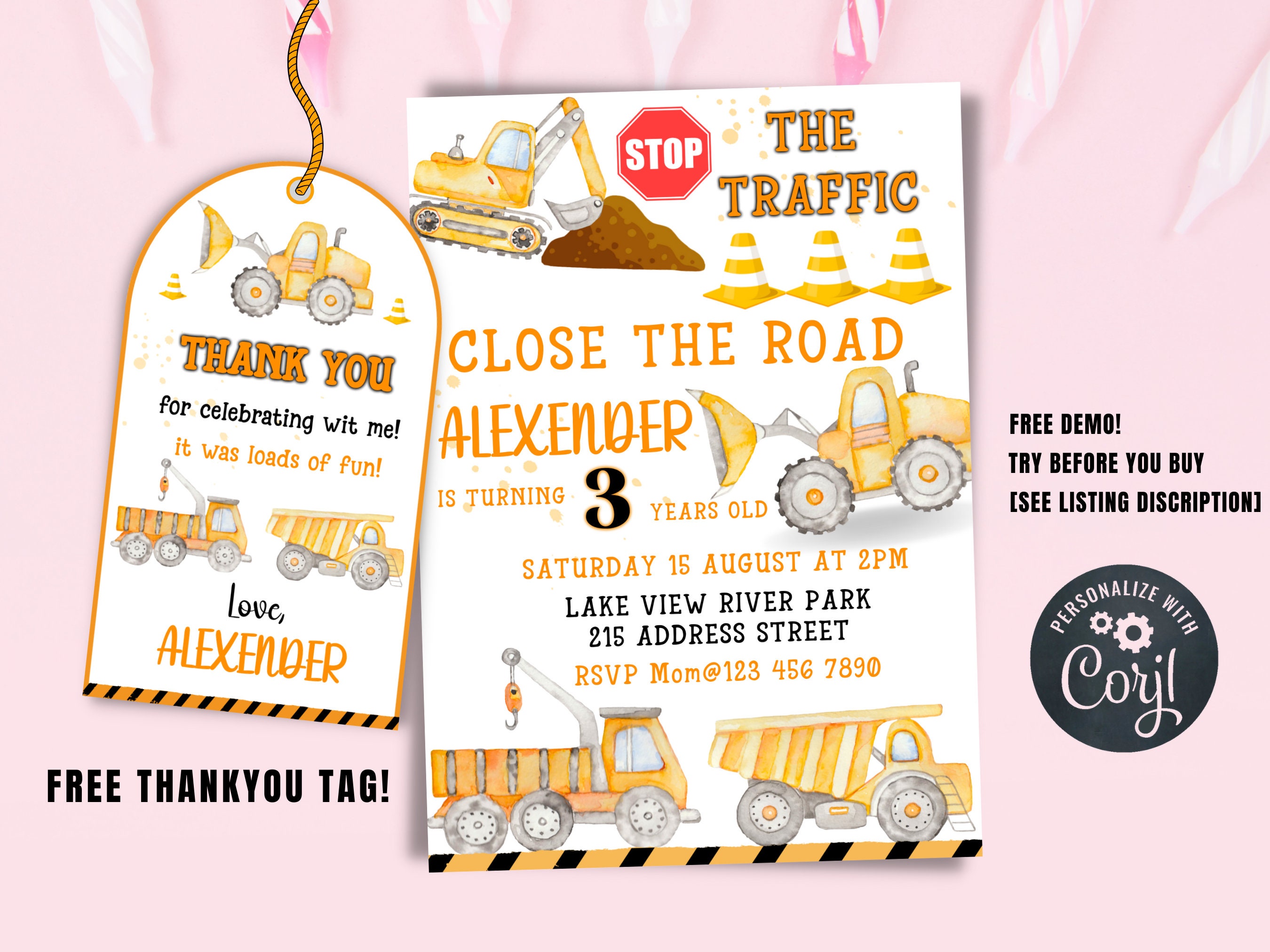 Construction Birthday Party Invitation, Editable Construction ...