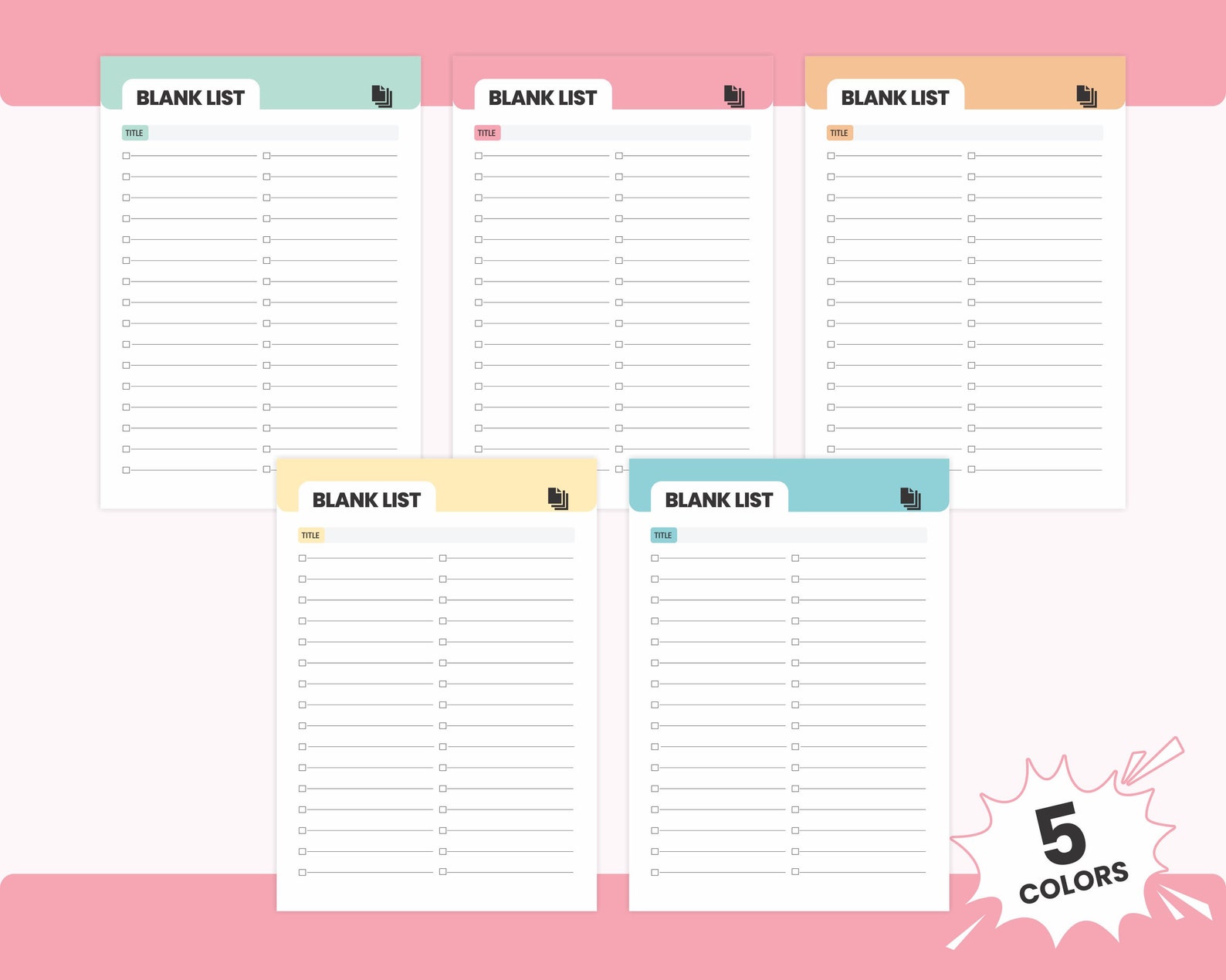 Printable Digital Blank List, PDF Downloadable Checklist Planner, Daily ...