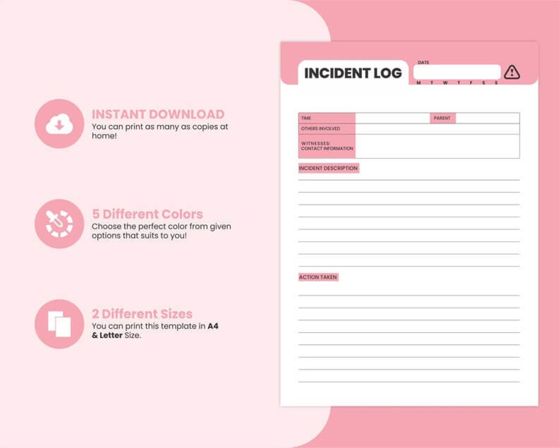 Printable Incident Report Tracking Sheet, Digital Reporting Planner ...
