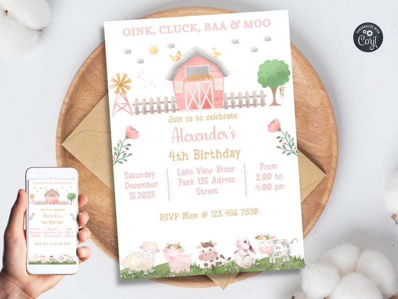 Farm Birthday Party Invitation Template, Farm Animals Birthday ...
