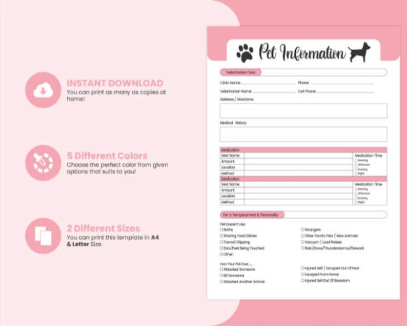 Printable Pet Information Log Puppy Care Templates Pet Vaccination ...