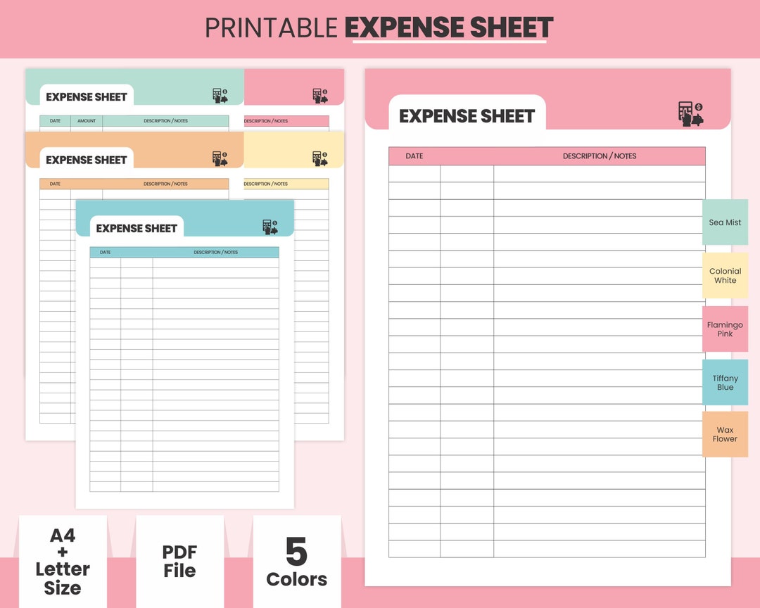 Printable Expense Tracking Sheet, Digital Print at Home Personal ...