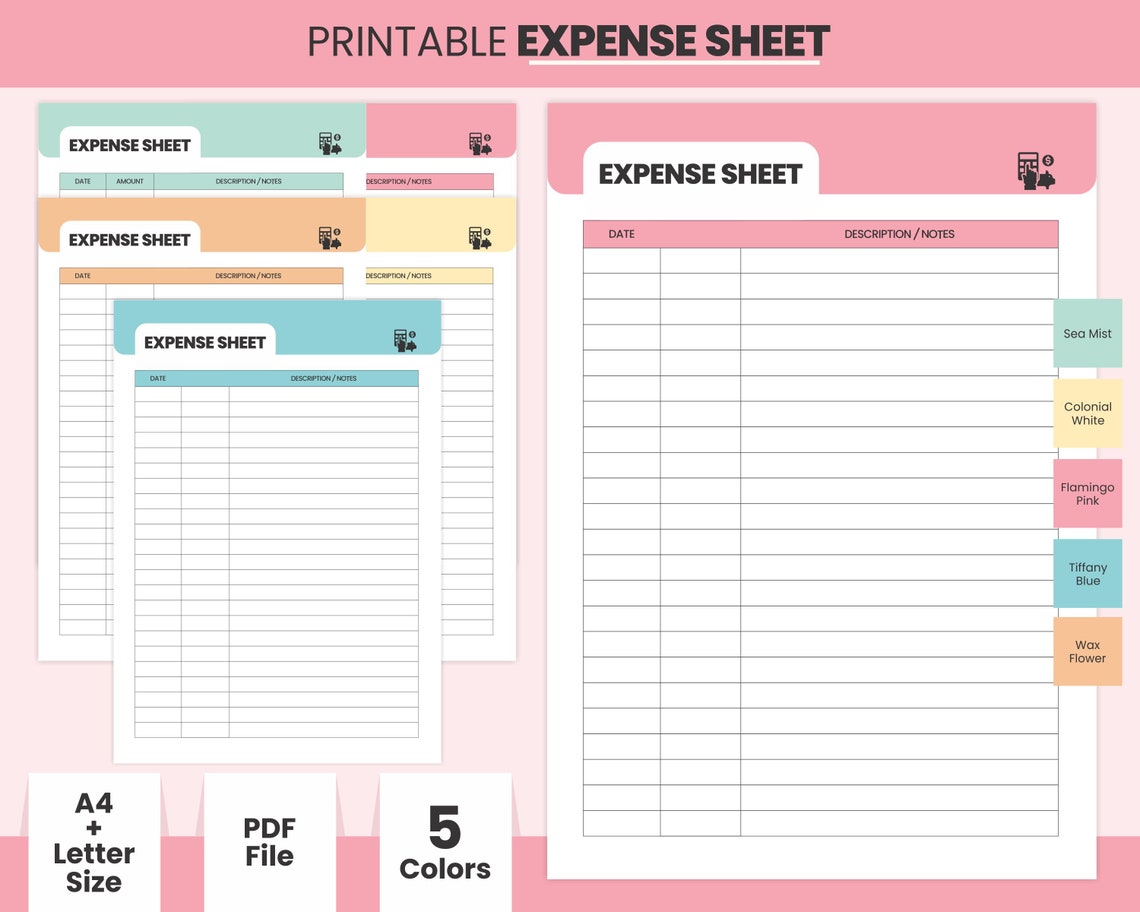 Printable Expense Tracking Sheet, Digital Print at Home Personal ...