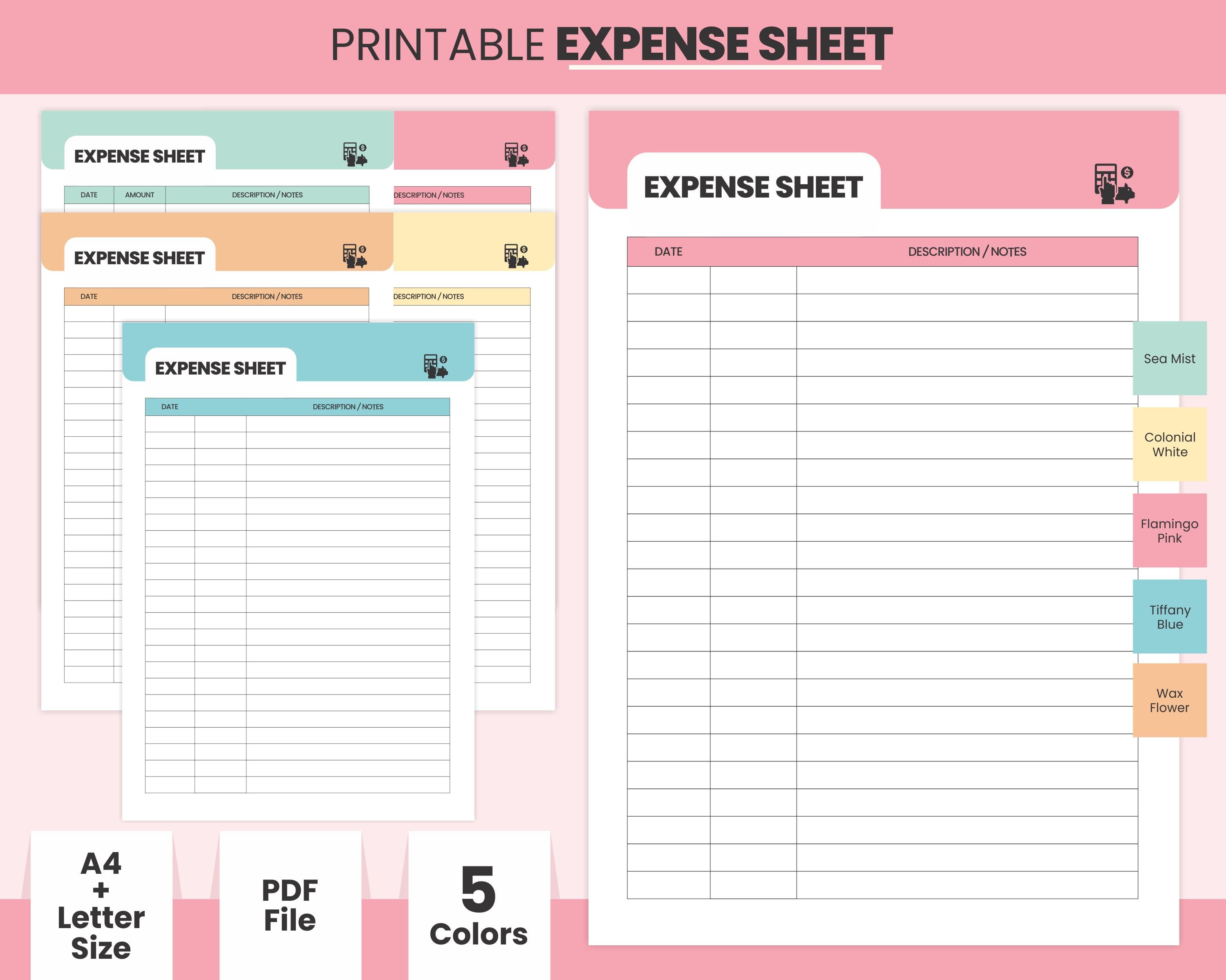 Printable Expense Tracking Sheet, Digital Print at Home Personal ...