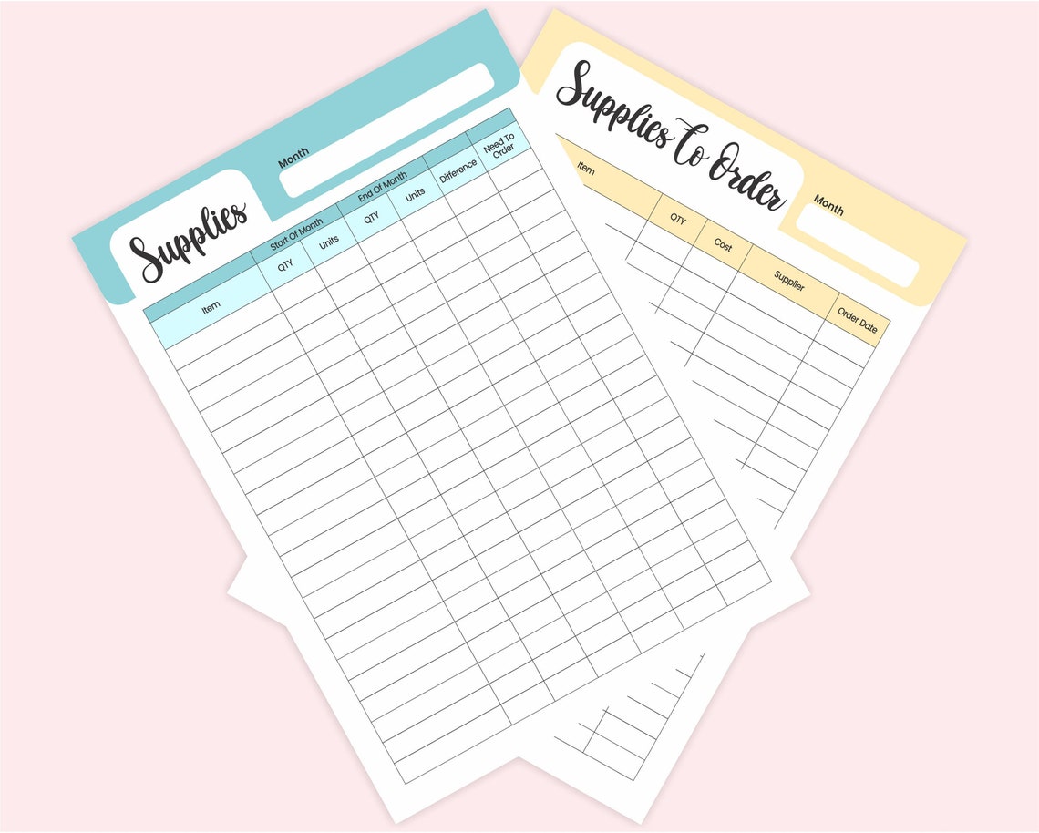 Printable Craft Business Supply Order Form & Inventory Management ...
