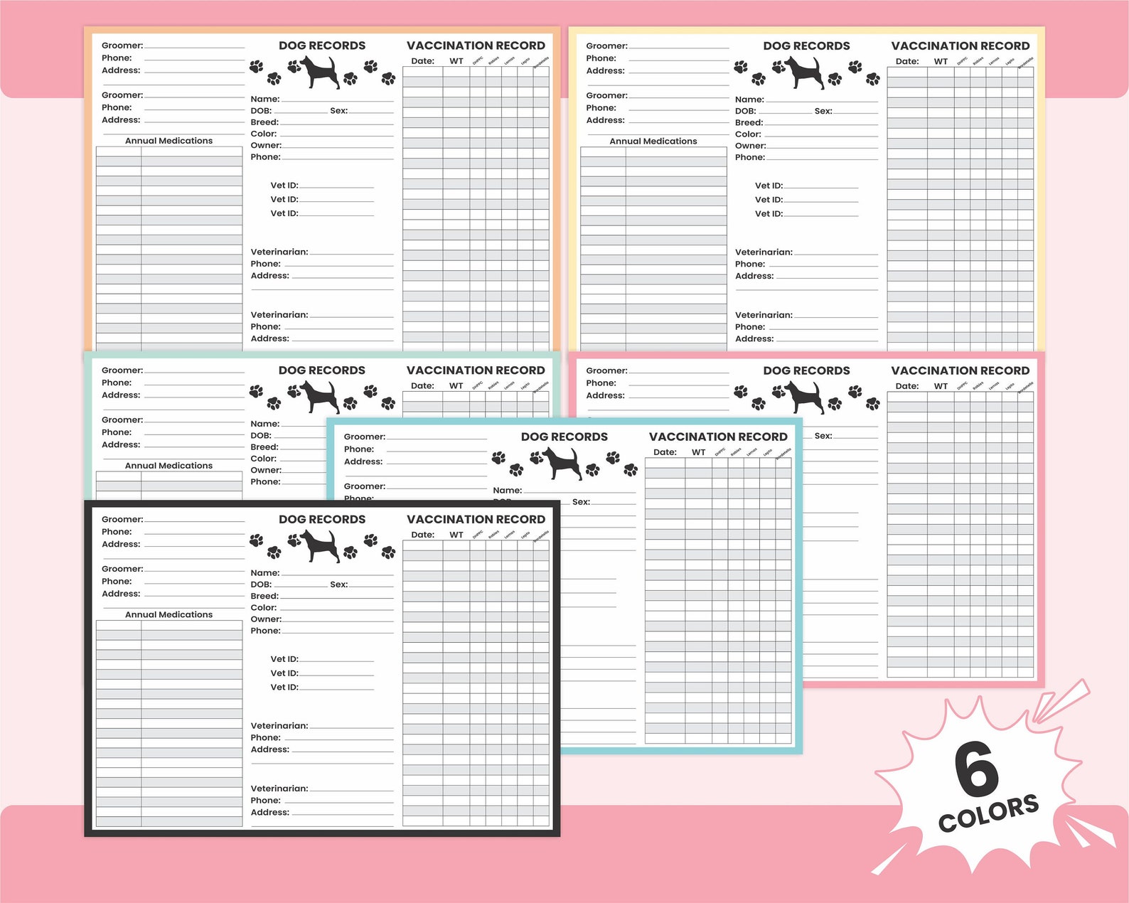Printable Daily Dog Records Book, Digital Dog Information Tracking ...