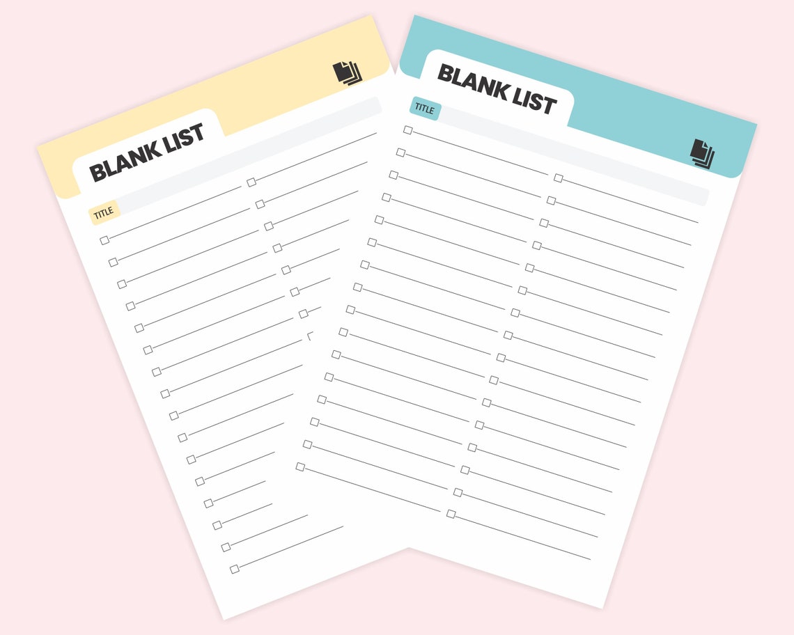 Printable Digital Blank List, PDF Downloadable Checklist Planner, Daily ...