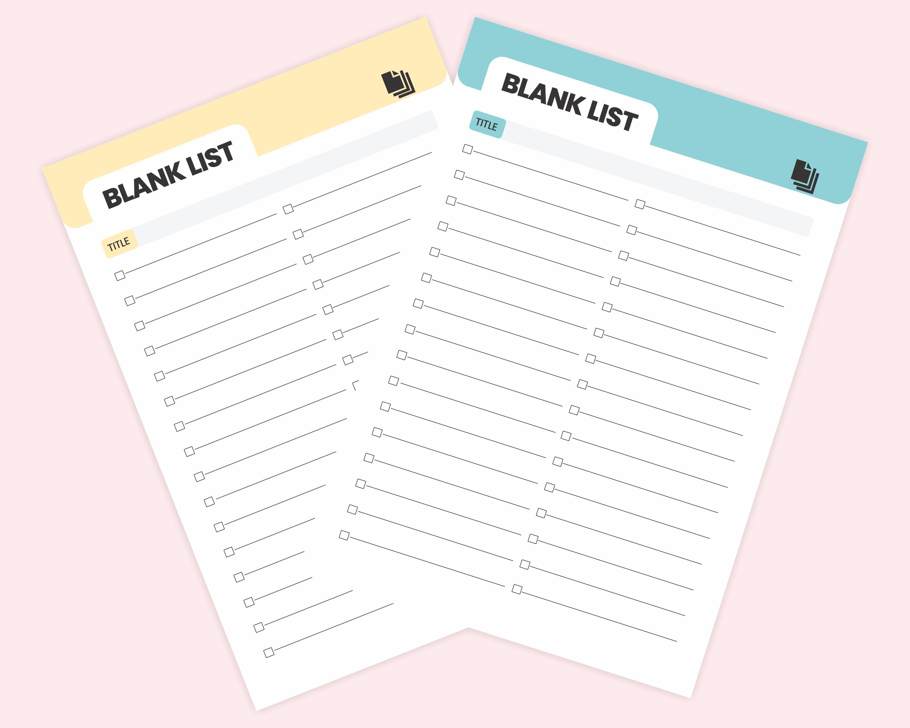 Printable Digital Blank List, PDF Downloadable Checklist Planner, Daily ...