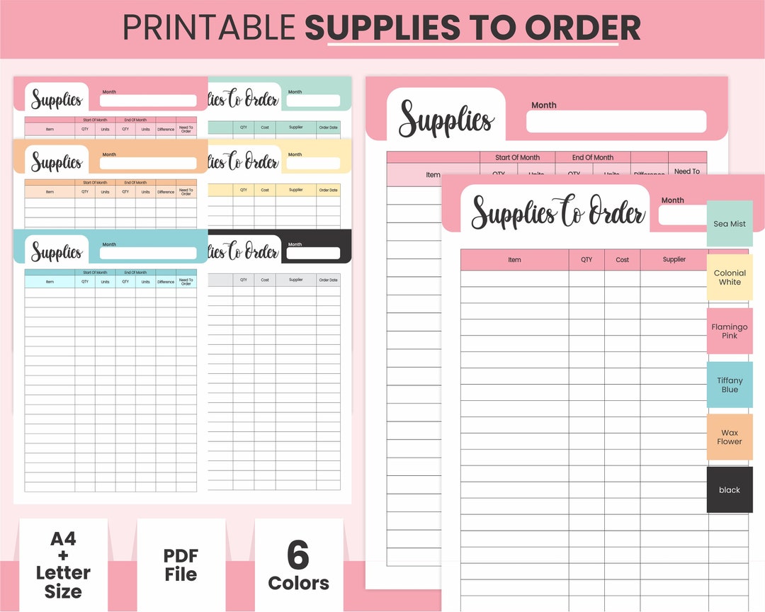 Printable Craft Business Supply Order Form & Inventory Management ...