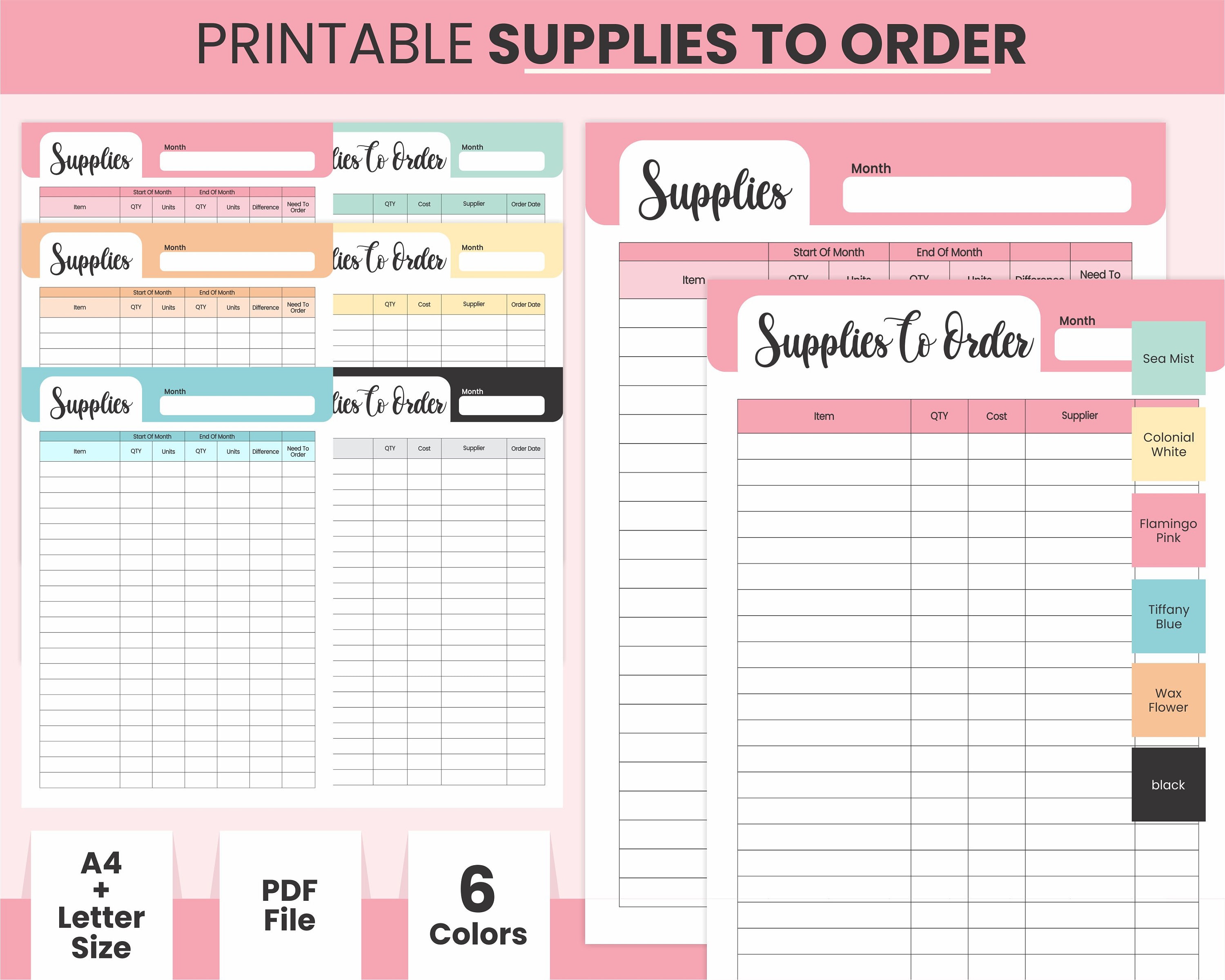 Printable Craft Business Supply Order Form & Inventory Management ...