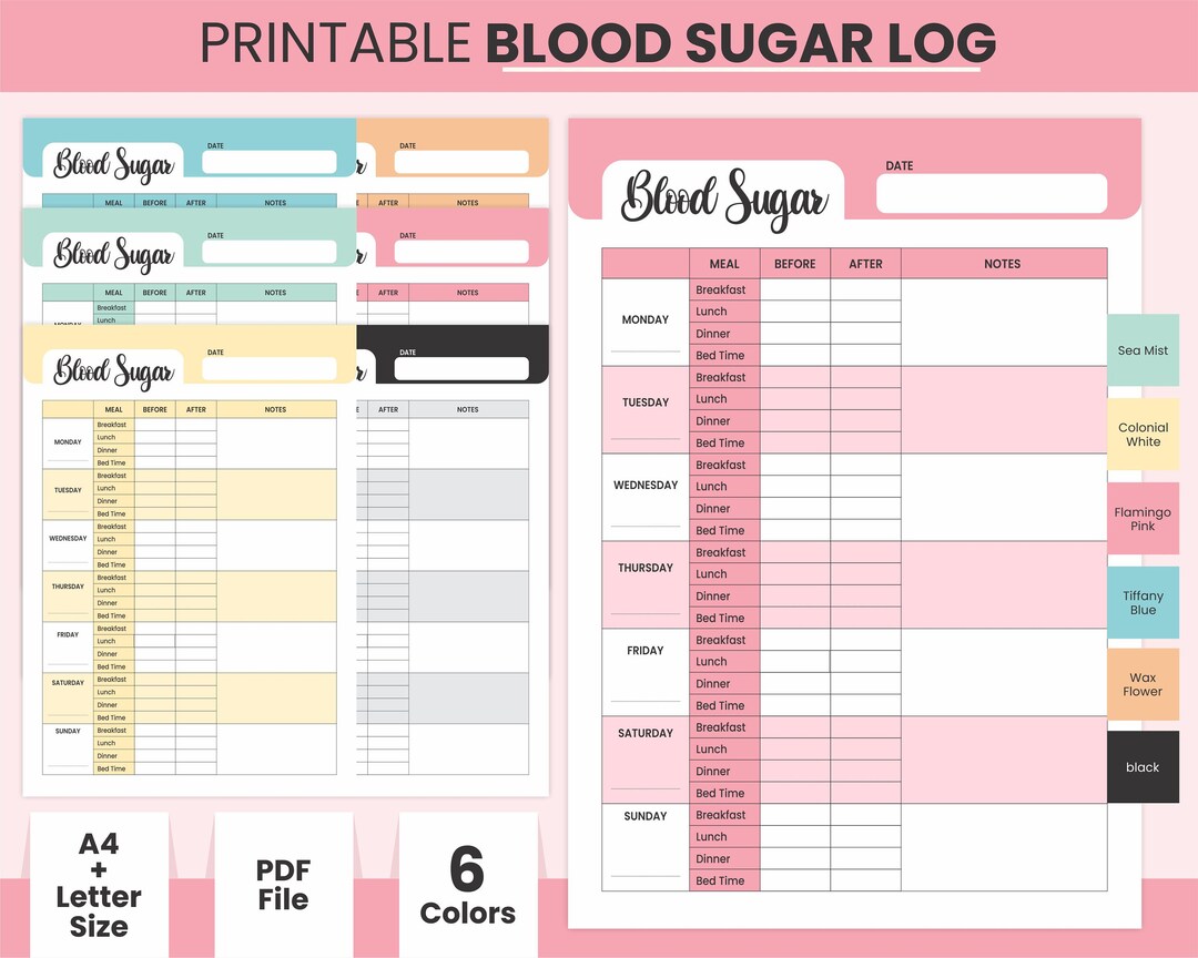 Printable Blood Sugar Tracker & Journal, A4 and Letter Size Diabetes ...
