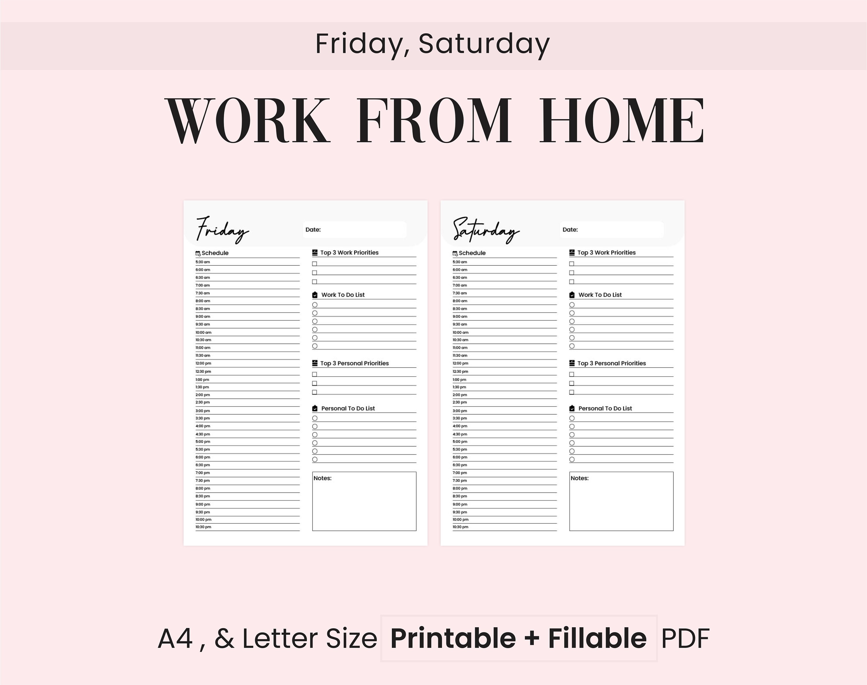 Printable Daily Work From Home Fillable Pdf Form Monday to - Etsy