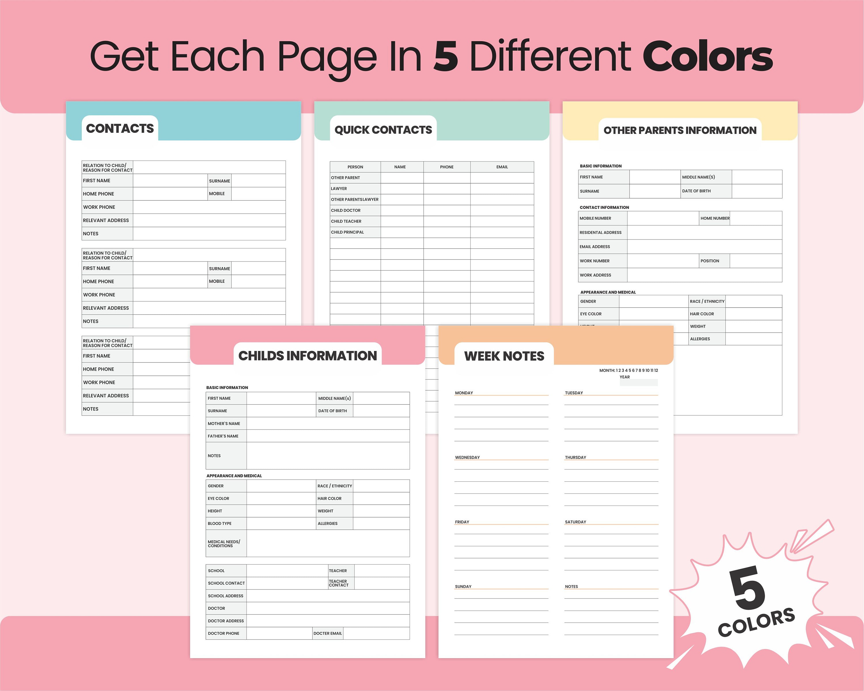 Printable Single Parent Child Custody Planner, Co-parenting Digital ...
