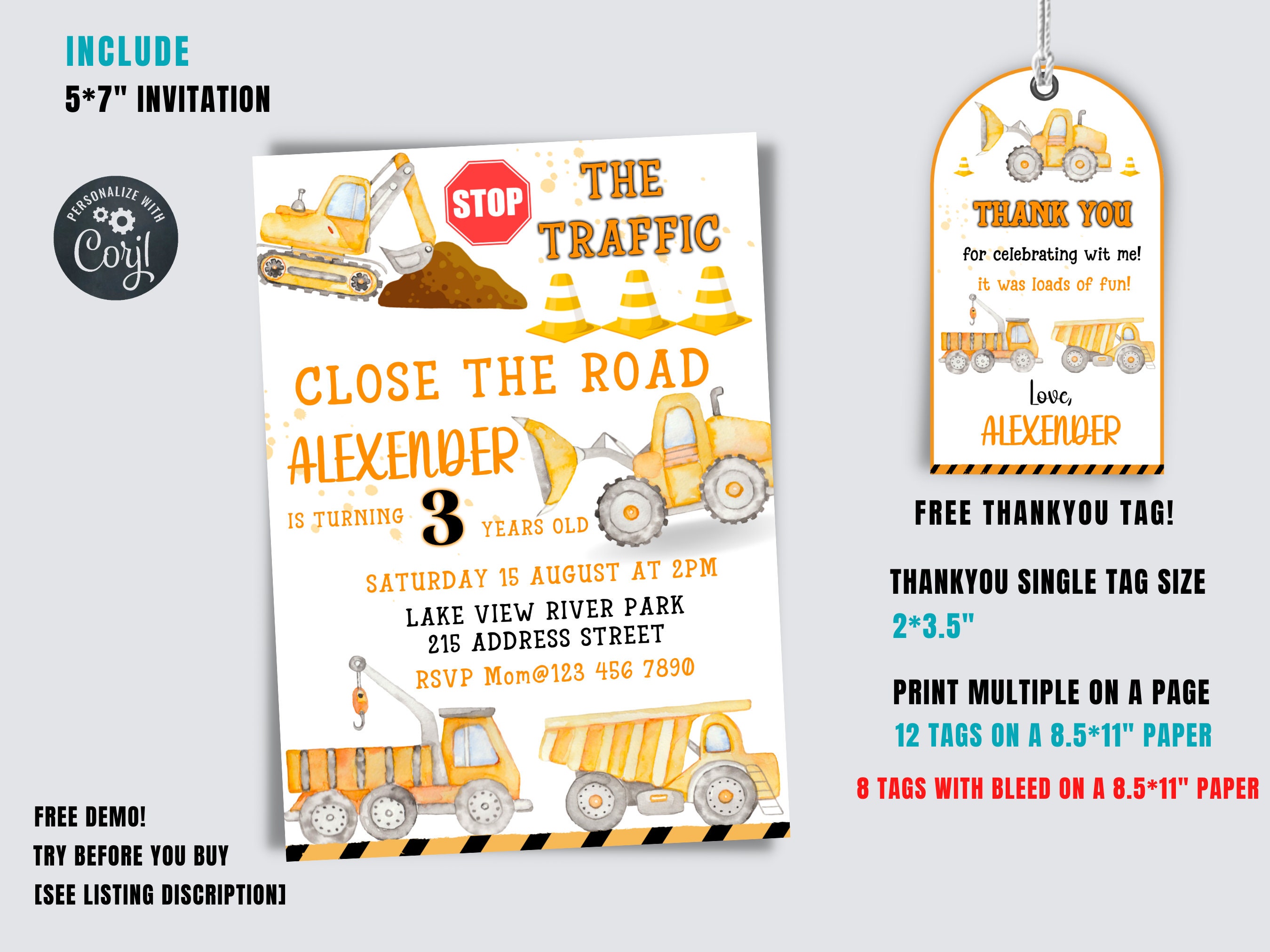 Construction Birthday Party Invitation, Editable Construction ...