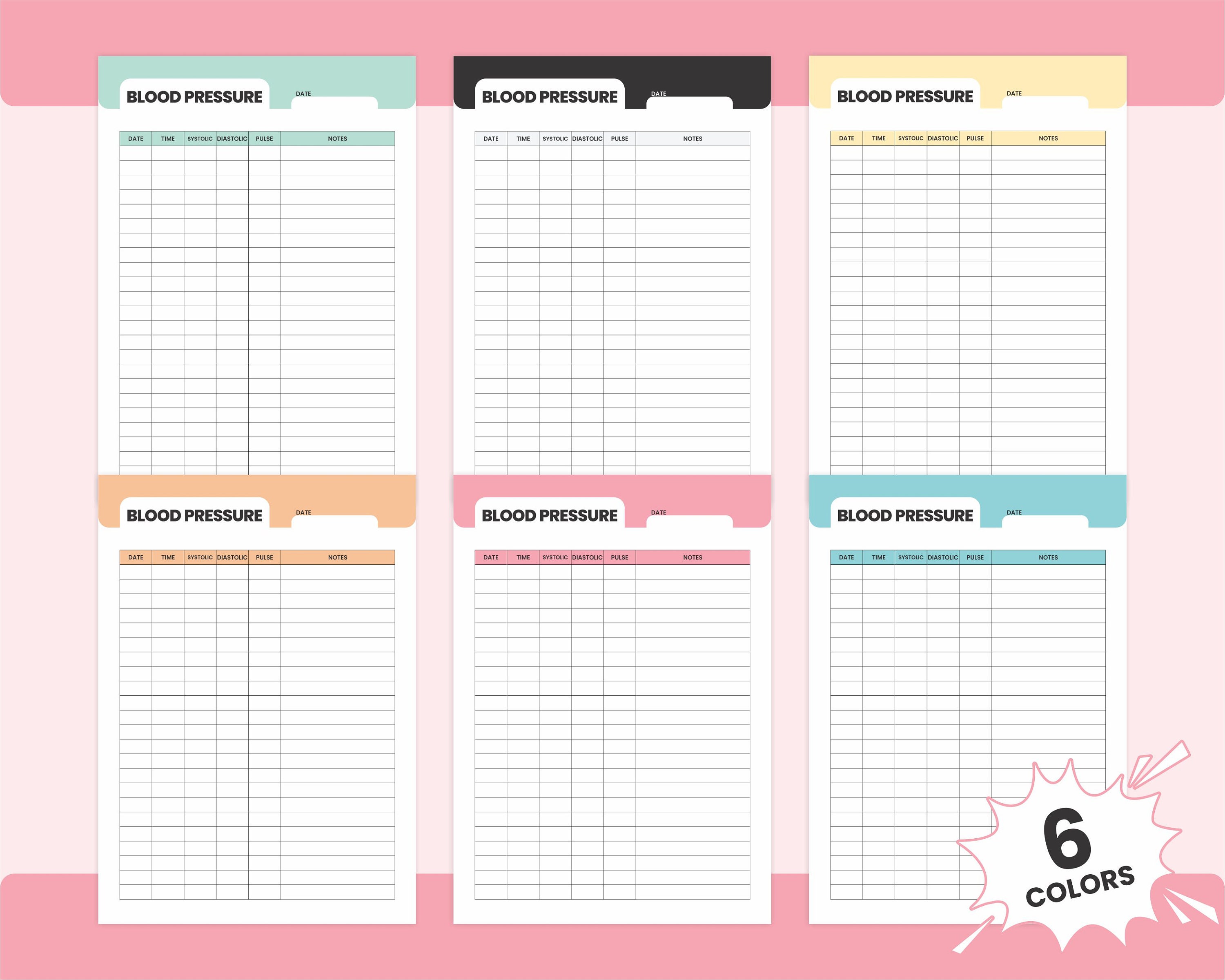Printable Blood Pressure Log, High BP Tracker, Hypotension Tracking ...