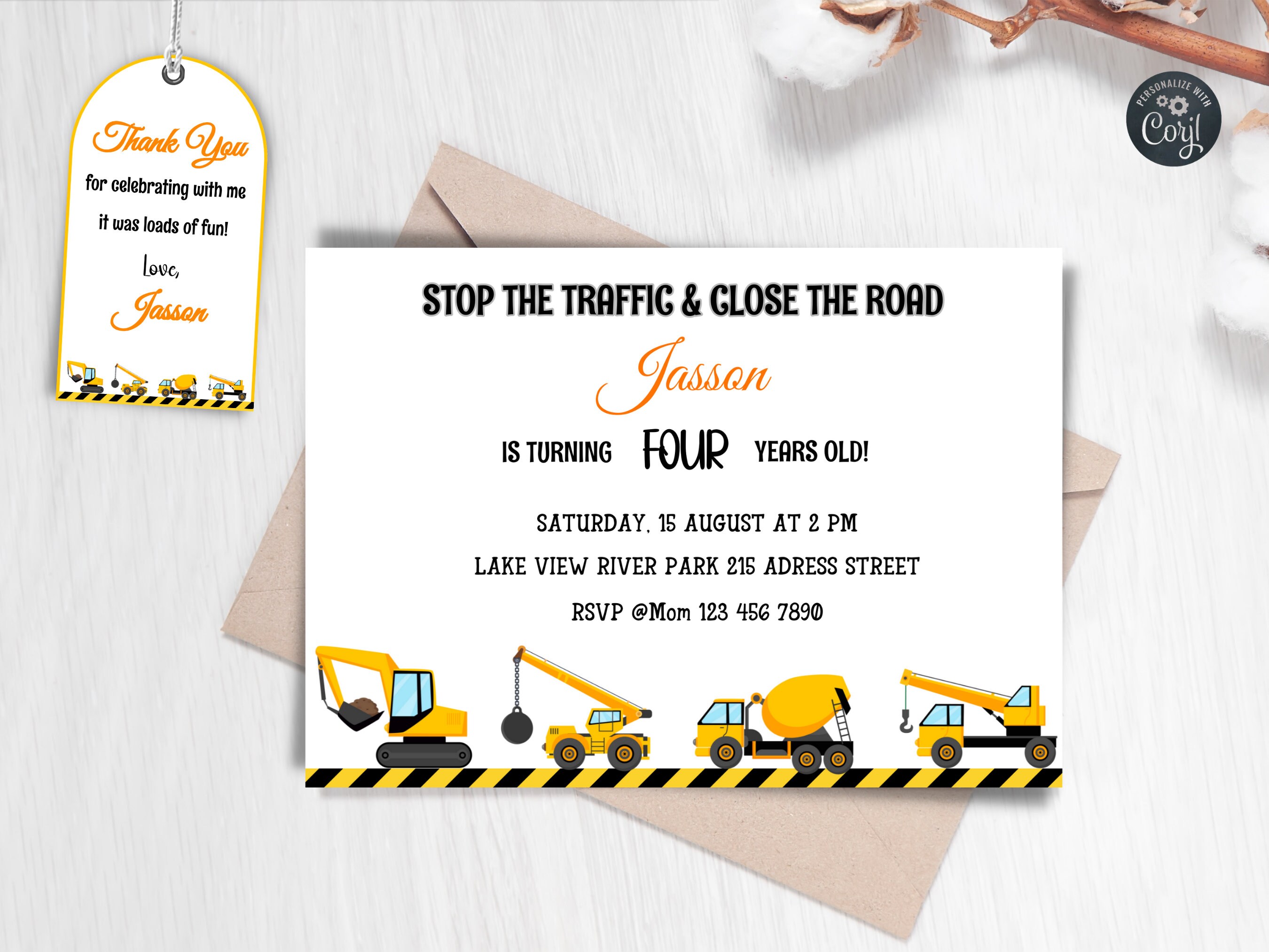 Construction Birthday Party Invitation Template, Construction Birthday ...